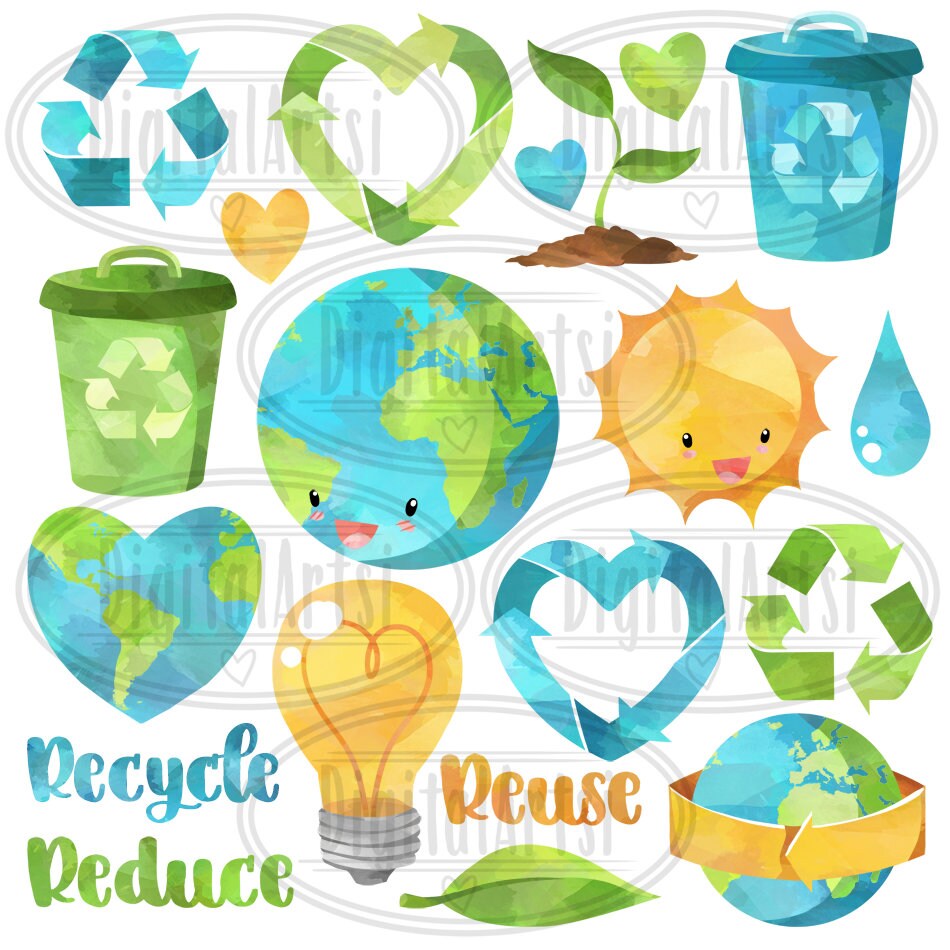Watercolor Recycling Clipart Earth Day Download Instant - Etsy
