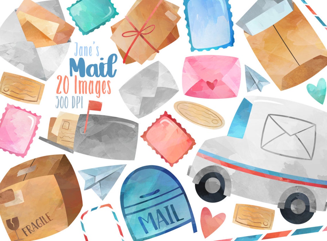 Watercolor Postage Clipart Mail Download Instant Download - Etsy