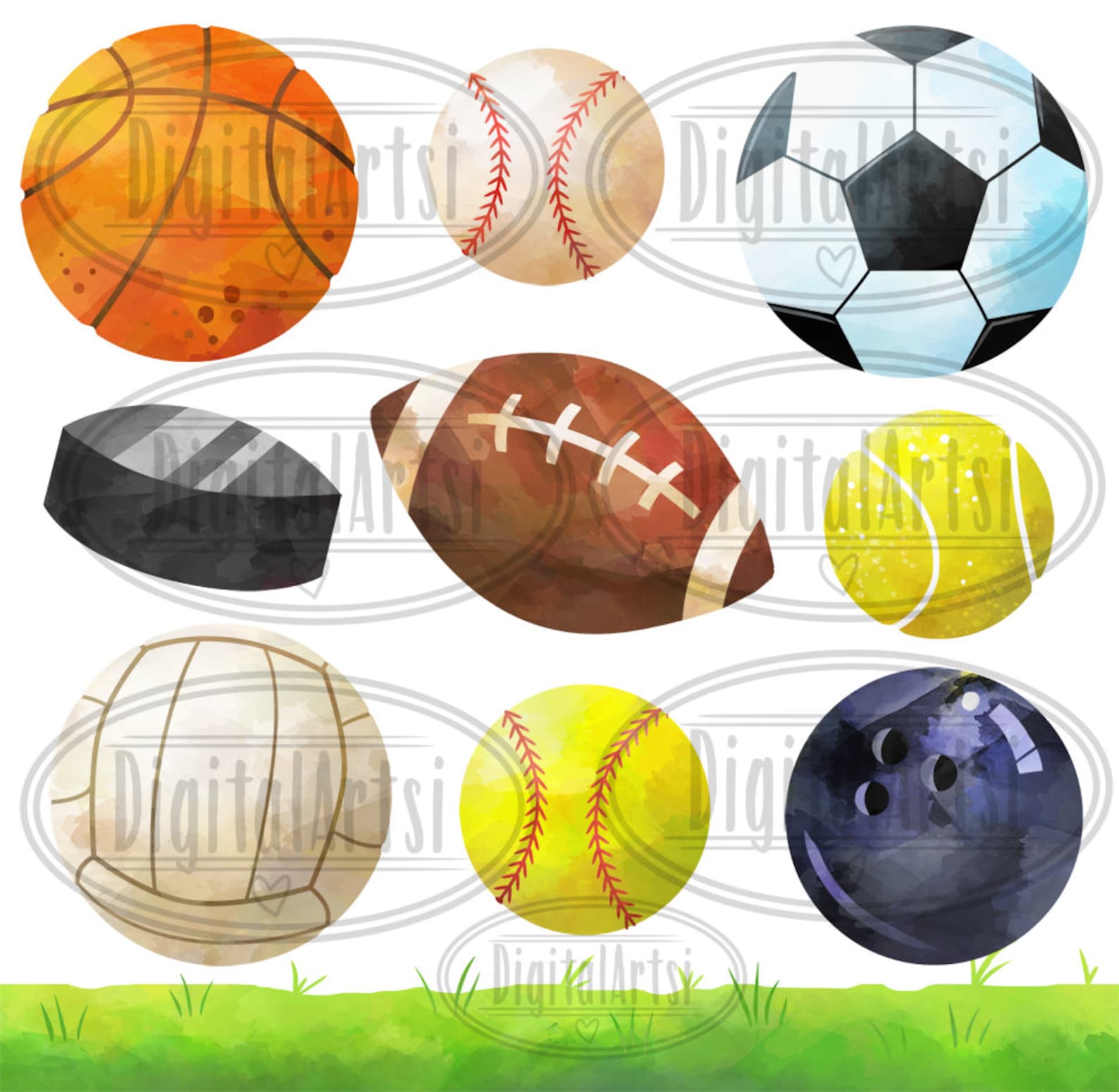 Watercolor Sports Balls Clipart: 11 PNG Images (digital Download) - Etsy
