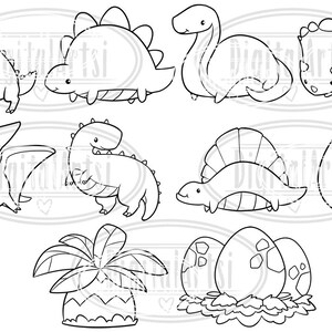 Kawaii Dinosaur Stamps Clipart - Cute Dinosaurs Download - Instant ...