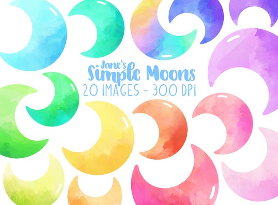 Watercolor Moons Clipart Moon Shapes Download Instant | Etsy