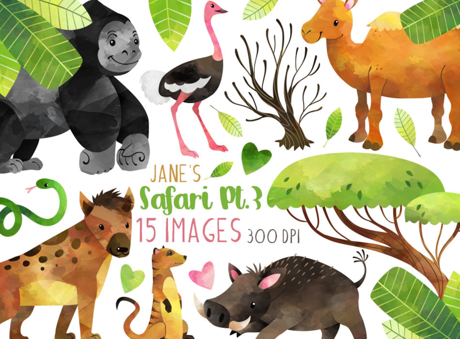 Watercolor Safari Animals Clipart Wild Animals Download | Etsy