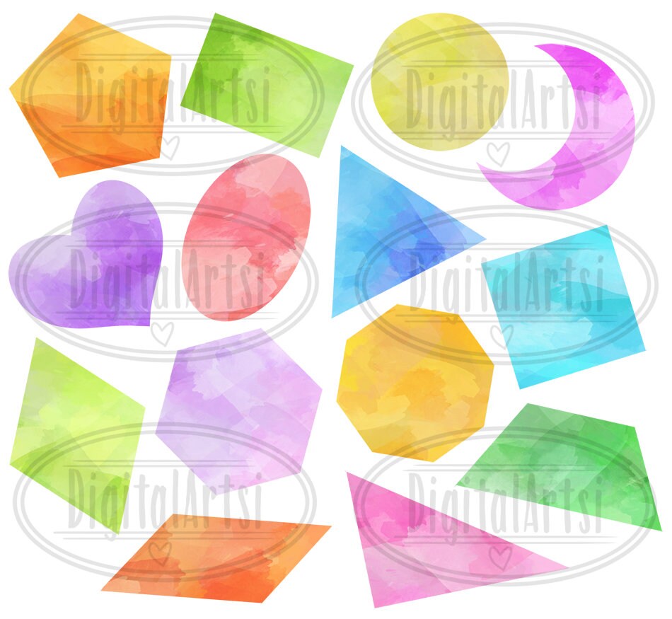 Watercolor 2D Shapes Clipart Shapes Download Instant - Etsy