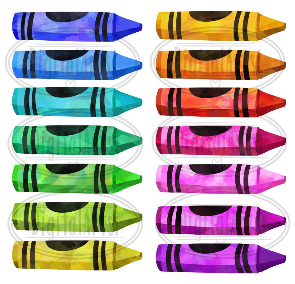 Watercolor Crayons Clipart Art Supplies Download Instant | Etsy