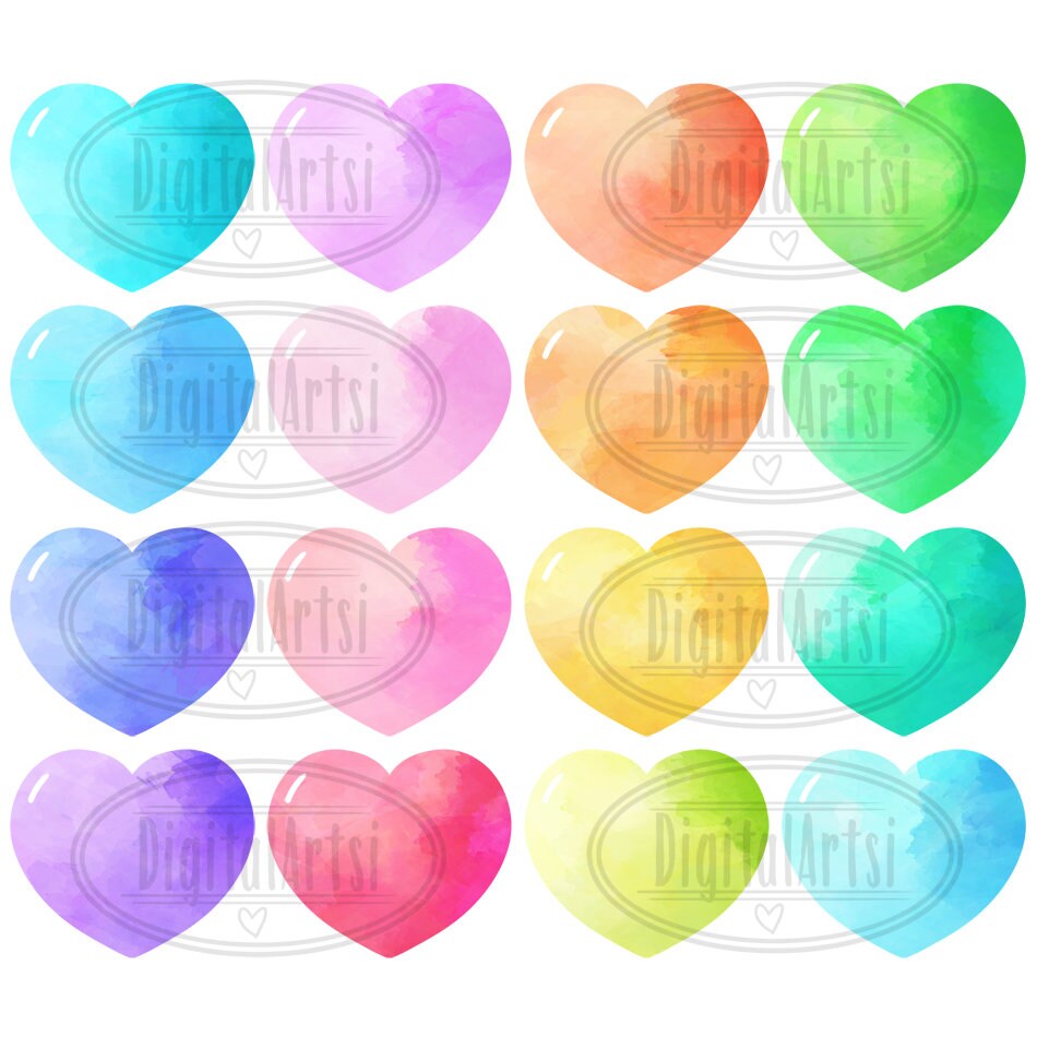 Watercolor Hearts Clipart Heart Shapes Download Instant - Etsy