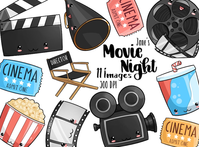 Kawaii Movie Night Clipart - Cute Movie Graphics Download - Film Reel ...
