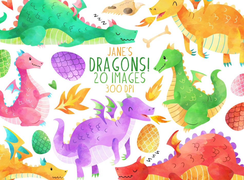 Watercolor Dragons Clipart Watercolor Dragons Download - Etsy