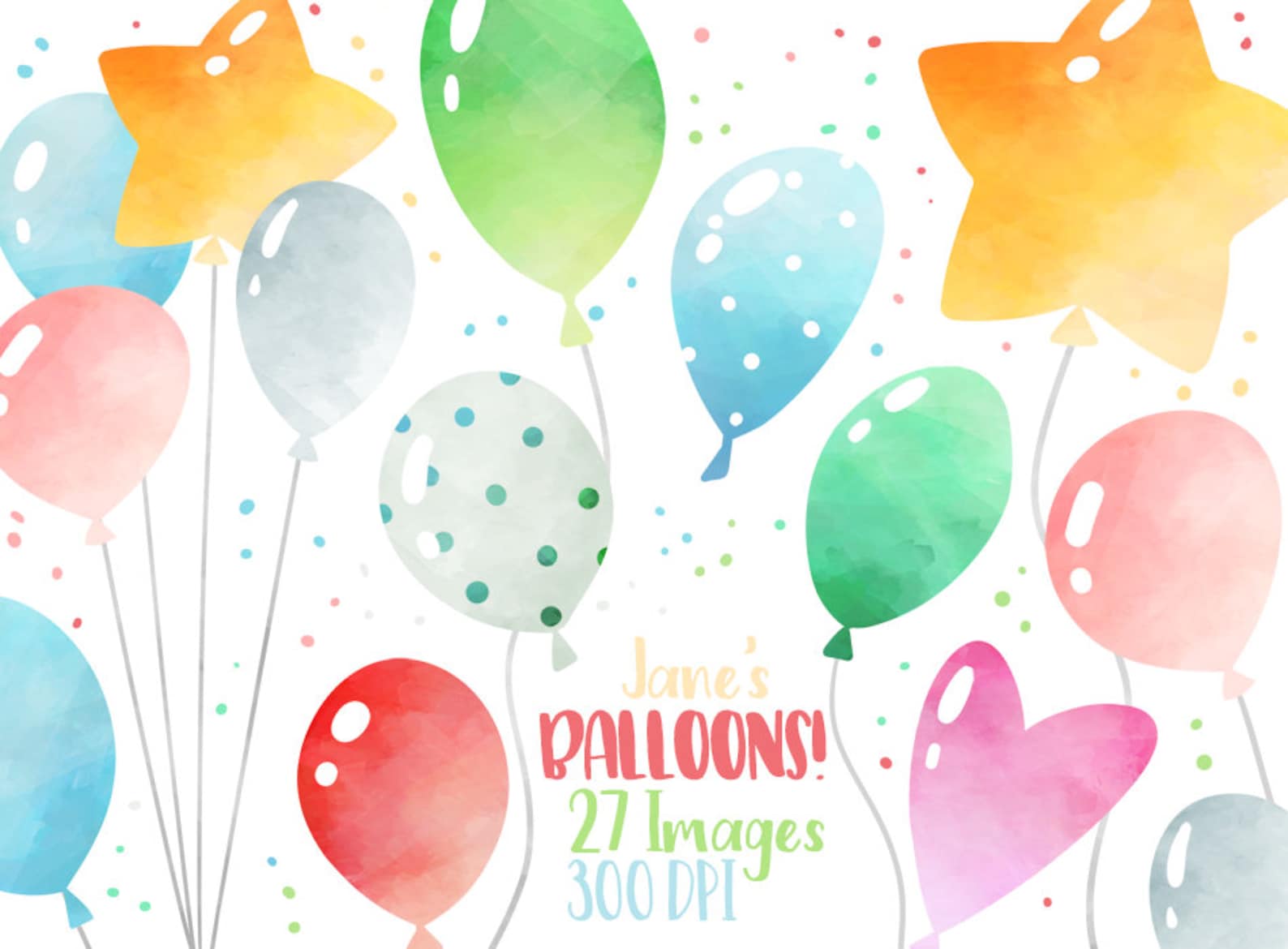 Watercolor Balloons Clipart Instant Download Balloon Party - Etsy