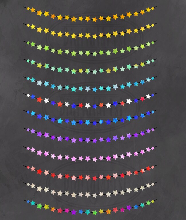 Watercolor Star Banners Clipart: Rainbow Star Bunting (digital Download ...