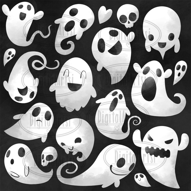 Watercolor Ghosts Clipart Halloween Clipart Instant - Etsy