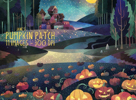Watercolor Pumpkin Patch Clipart Halloween Download - Etsy
