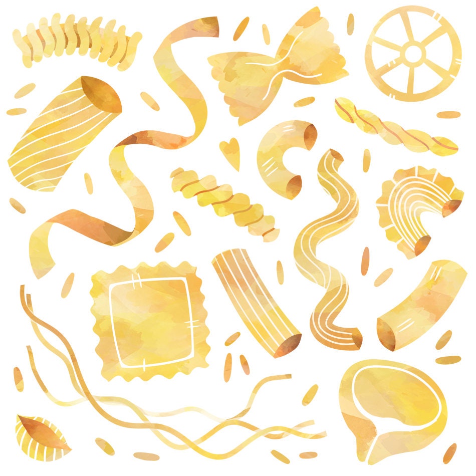 Watercolor Pasta Clipart - Noodle Graphics - Digital Download ...