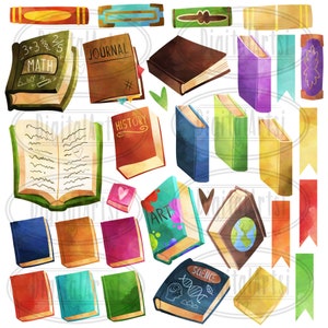 Watercolor Books Clipart: School & Library Graphics (digital Download ...