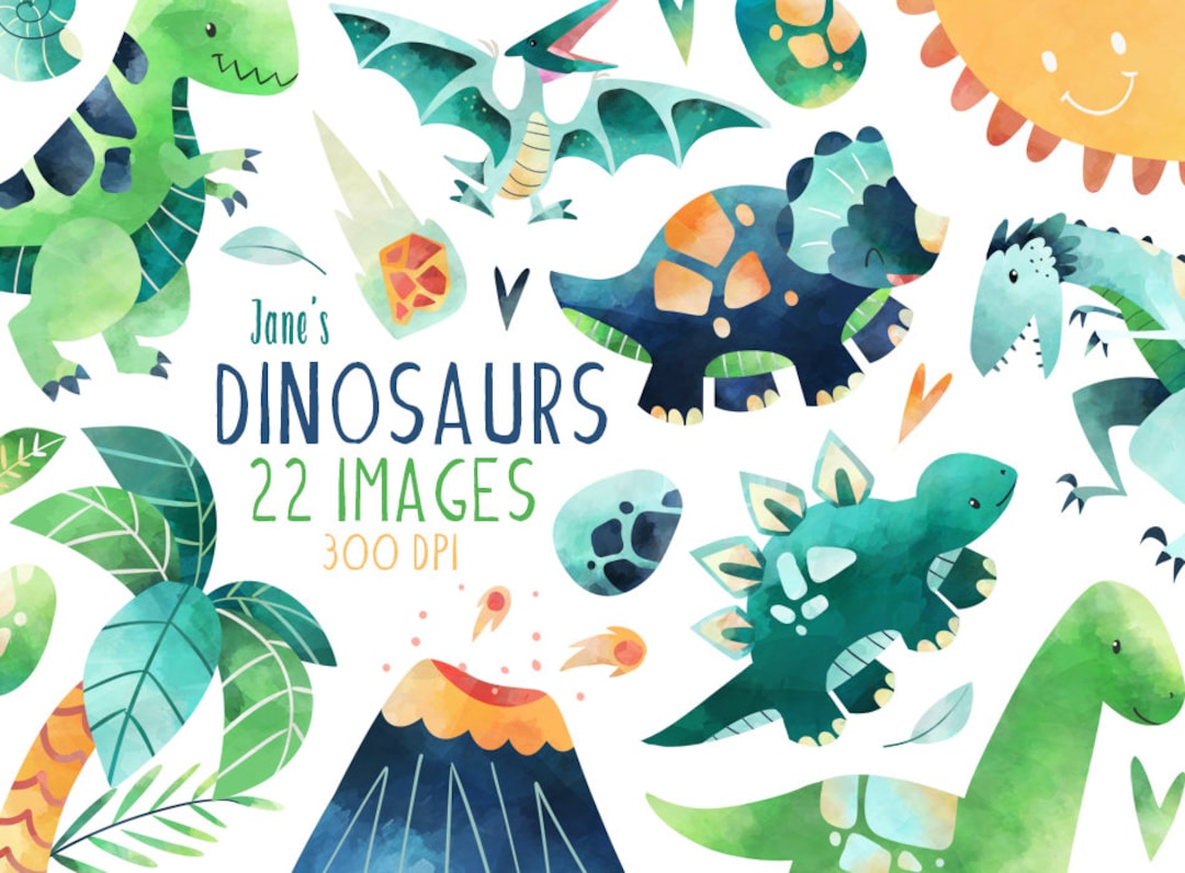 Watercolor Dinosaurs Clipart - Dinosaur Species Download - Instant ...