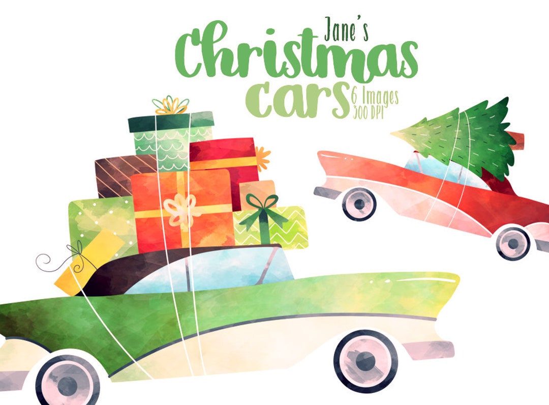 Watercolor Christmas Cars Clipart - Christmas Clipart - Instant ...