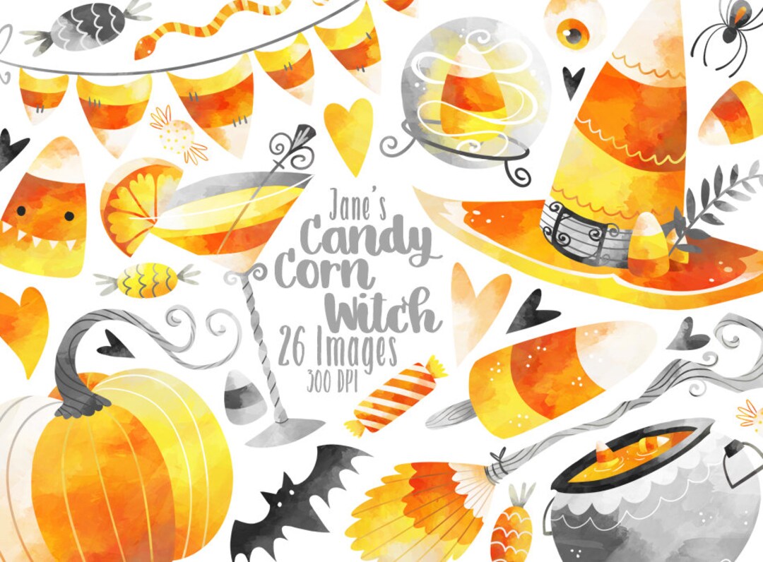 Watercolor Halloween Candy Corn Witch Clipart - Candy Corn Download ...