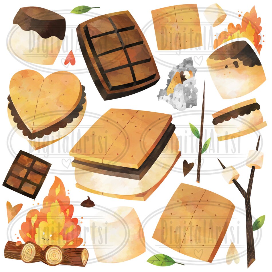 Watercolor Smores Clipart Camping Download Instant - Etsy