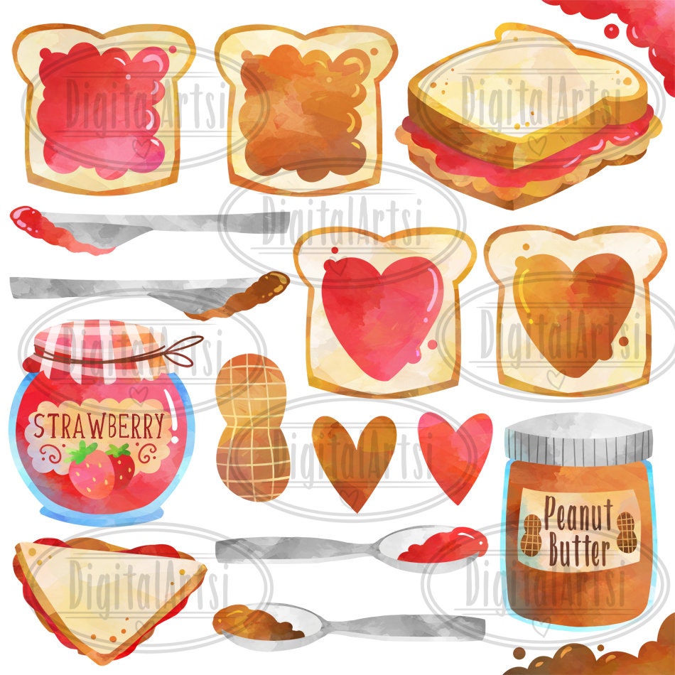 Watercolor Peanut Butter and Jelly Clipart PB&J Download - Etsy
