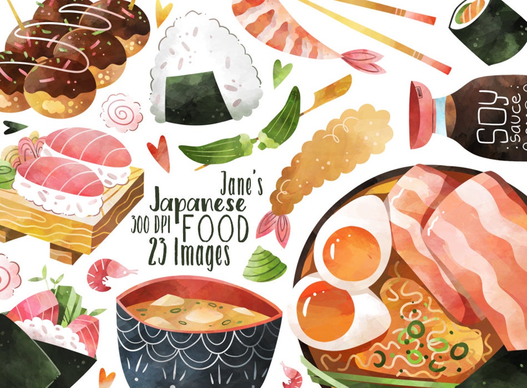 Watercolor Japanese Food Clipart - Japanese Graphics - Digital Download ...