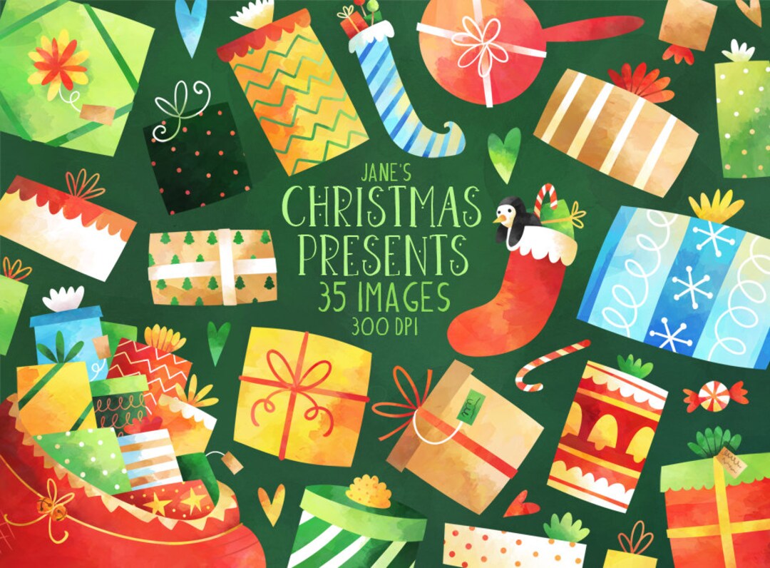 Watercolor Christmas Presents Clipart - Presents Download - Instant ...