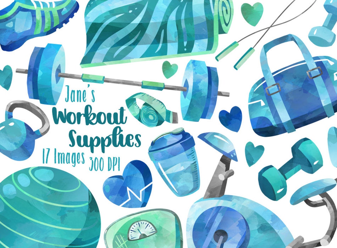 Workout Clipart - Fitness Clipart - Instant Download - Watercolor Gym ...