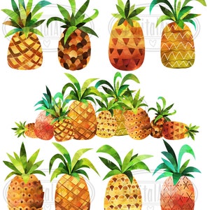Watercolor Pineapples Clipart - Tropical Fruit Download - Instant ...