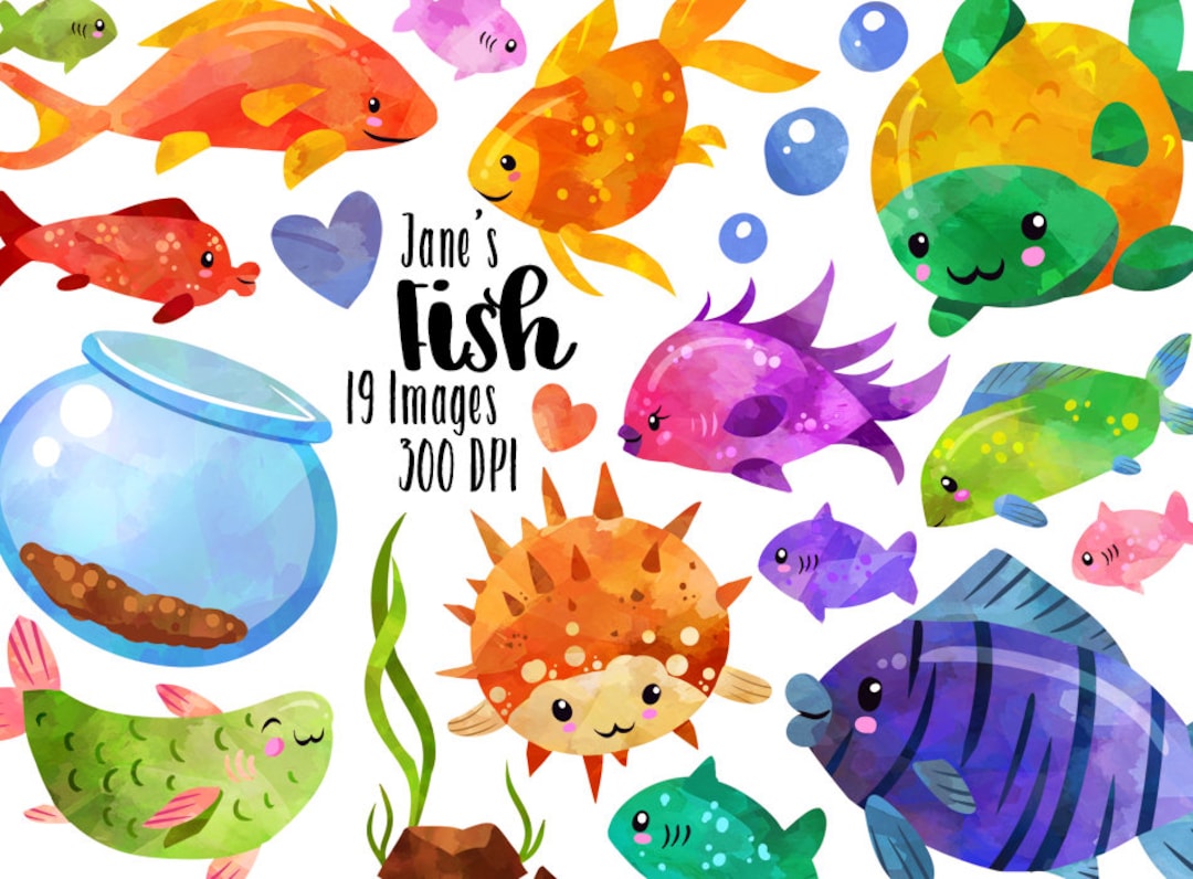 Watercolor Tropical Fish Clipart: Colorful Fish Bowl Graphics (digital ...