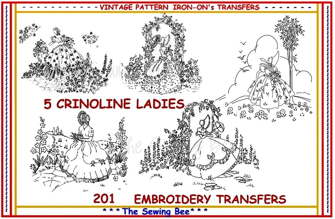 201 5 Crinoline Lady Ladies Embroidery IRON-ON Transfers Patterns - Etsy