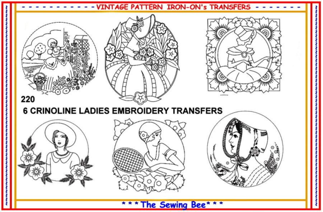 220 6 Crinoline Ladies Embroidery IRON-ON Transfers Patterns - Etsy
