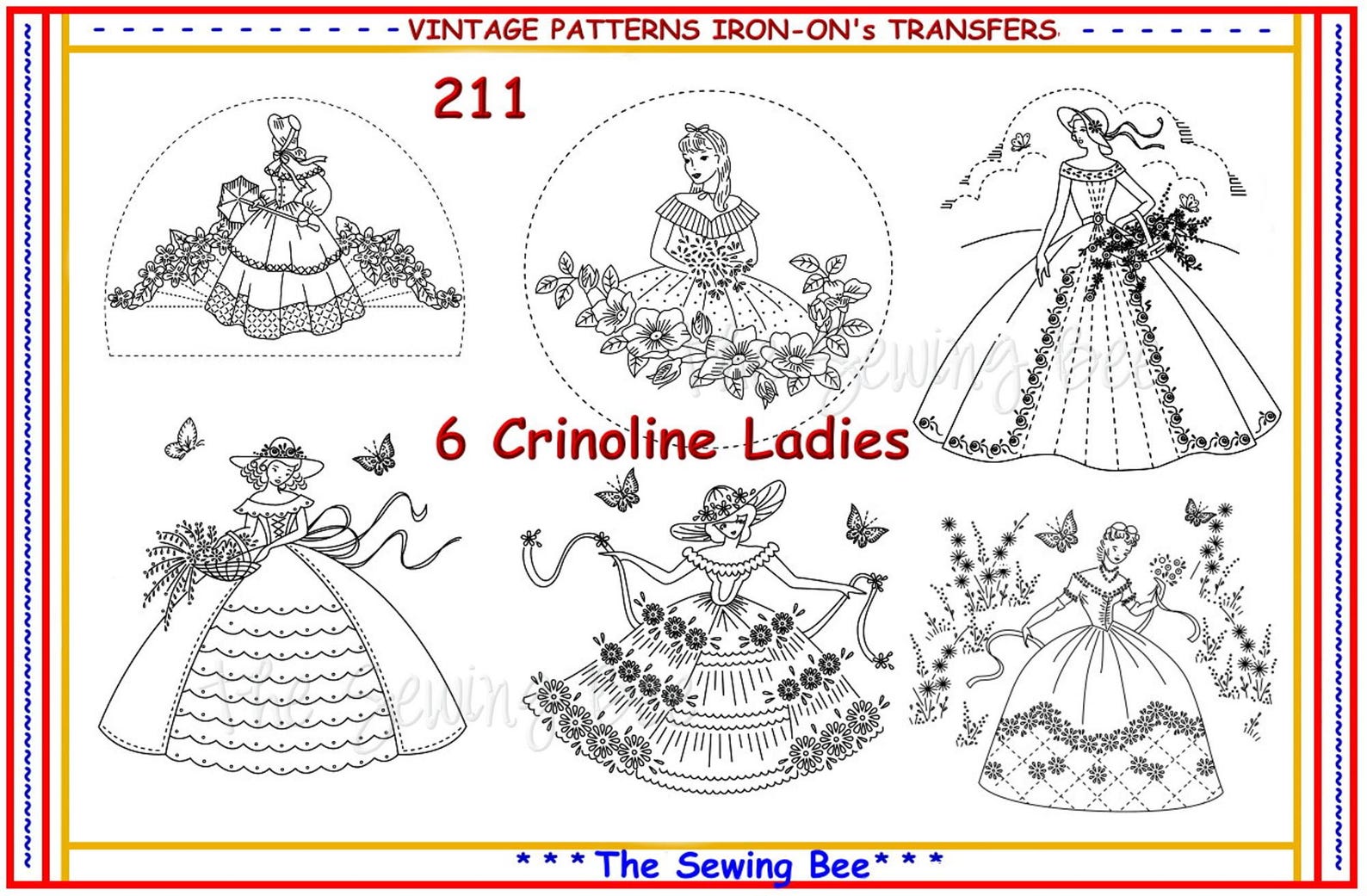 211 6 Crinoline Lady Ladies Embroidery IRON-ON Transfers Patterns - Etsy