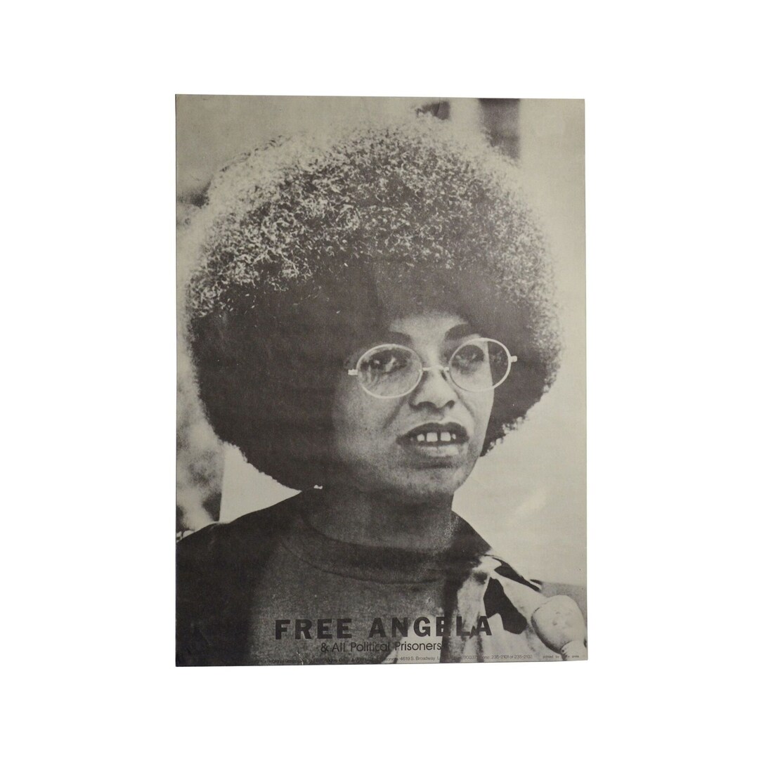 Free Angela Davis & All Political Prisoners ~ Original Poster ~ BLACK ...