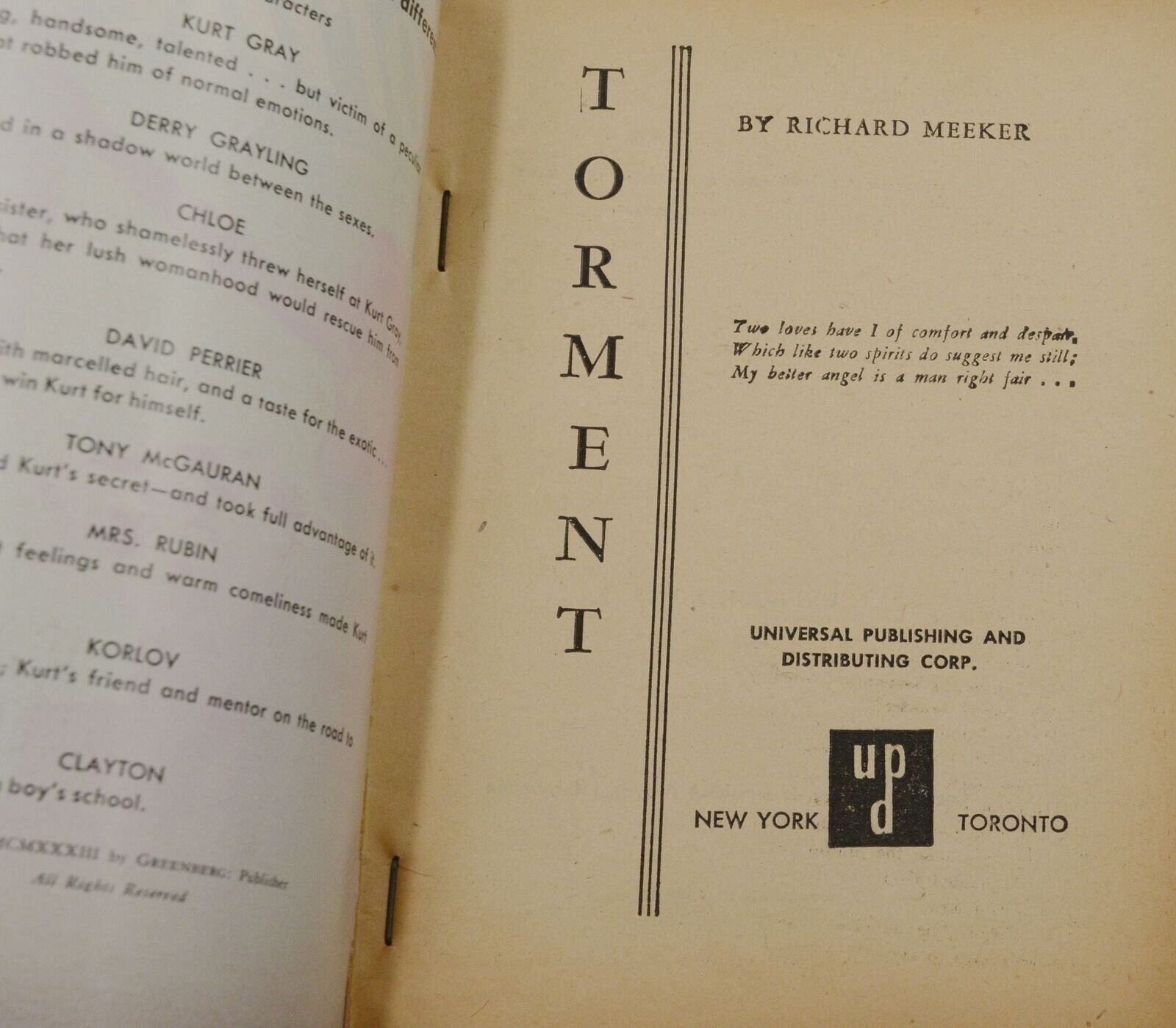 Torment by RICHARD MEEKER ~ First Paperback Edition 1951 Better Angel ...