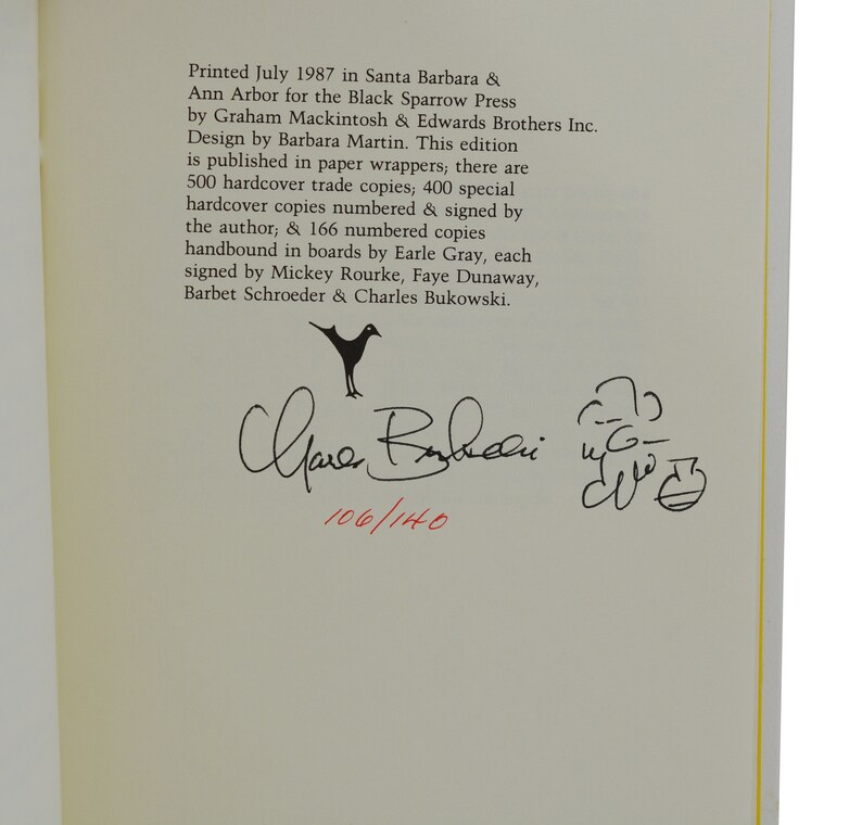 Barfly CHARLES BUKOWSKI SIGNED Limited First Edition 1987 1st ...