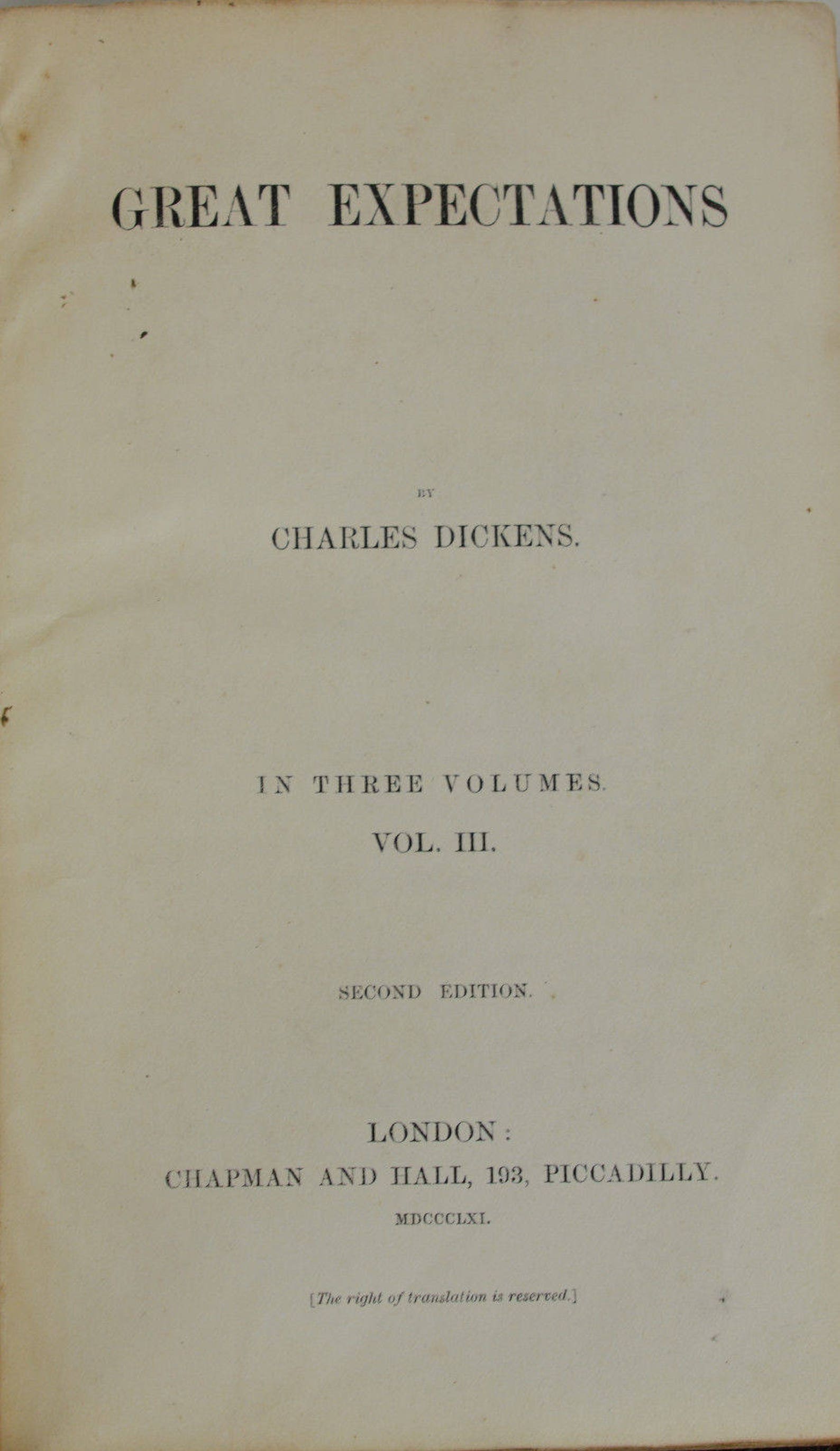 Great Expectations CHARLES DICKENS First Edition 2nd Impression 1861 3 ...