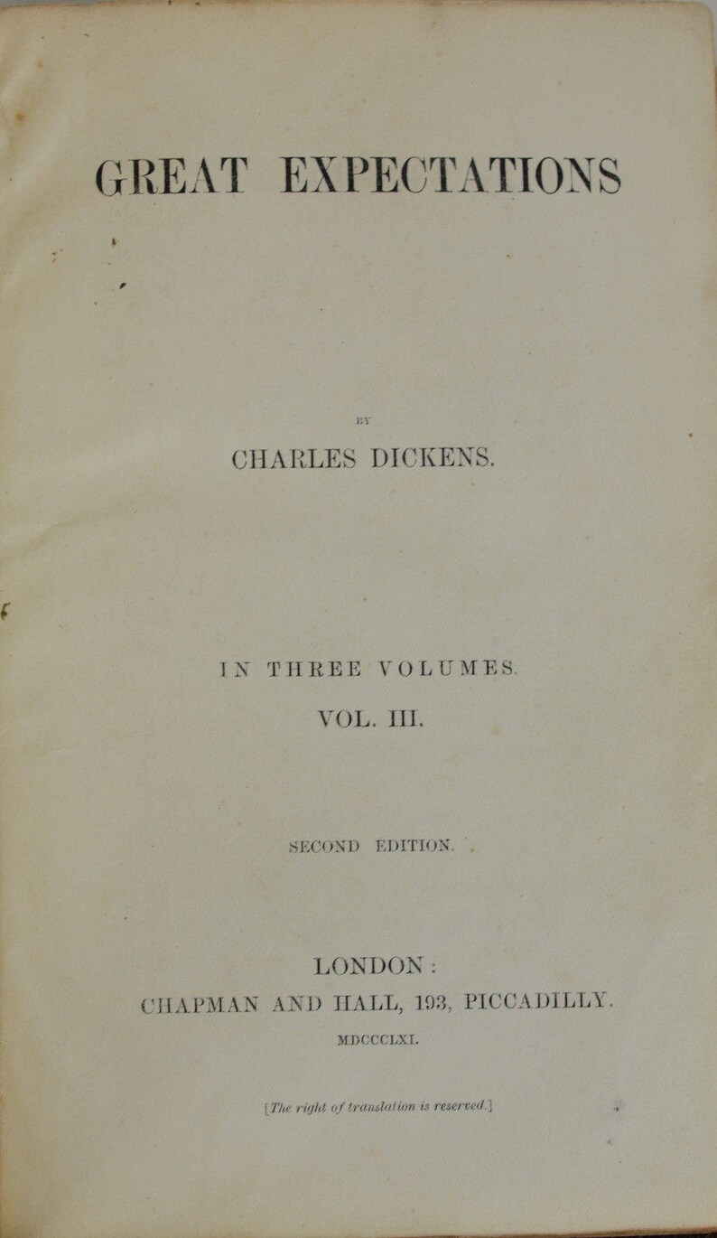 Great Expectations CHARLES DICKENS First Edition 2nd Impression 1861 3 ...