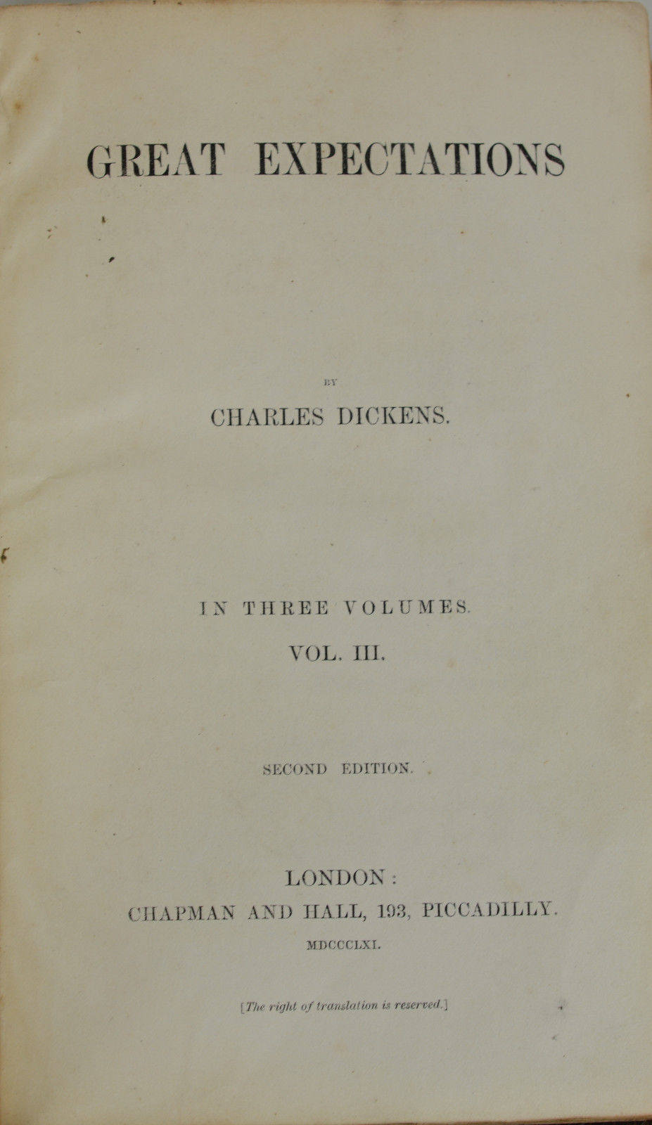 Great Expectations CHARLES DICKENS First Edition 2nd Impression 1861 3 ...