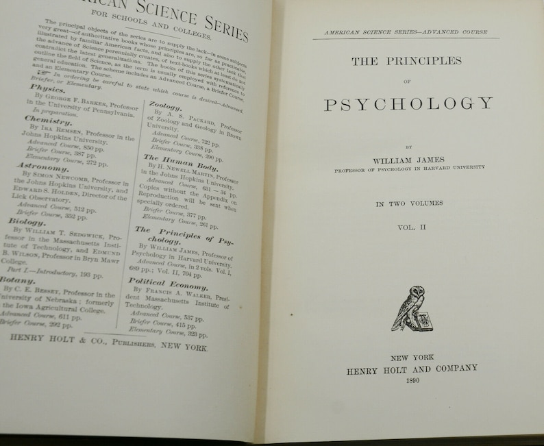 The Principles of Psychology by WILLIAM JAMES ~ First Edition 1890 ...