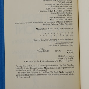 Fast Times at Ridgemont High ~ SIGNED by CAMERON CROWE First Edition ...
