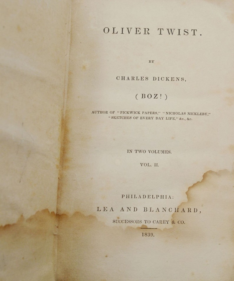 Oliver Twist by CHARLES DICKENS ~ First American Edition 1839 ~ 1st ...