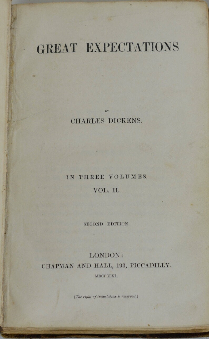 Great Expectations CHARLES DICKENS First Edition 2nd Impression 1861 3 ...