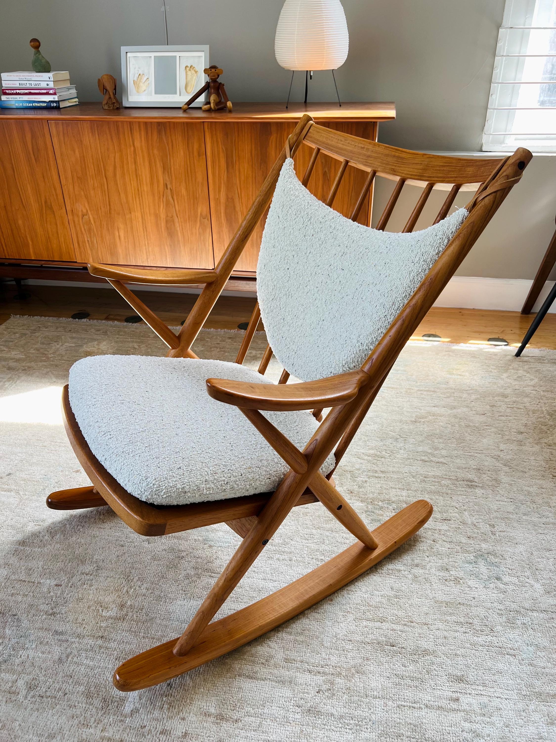 Mid Century Danish Modern Teak & Boucle Tweed Rocking Chair by Frank ...
