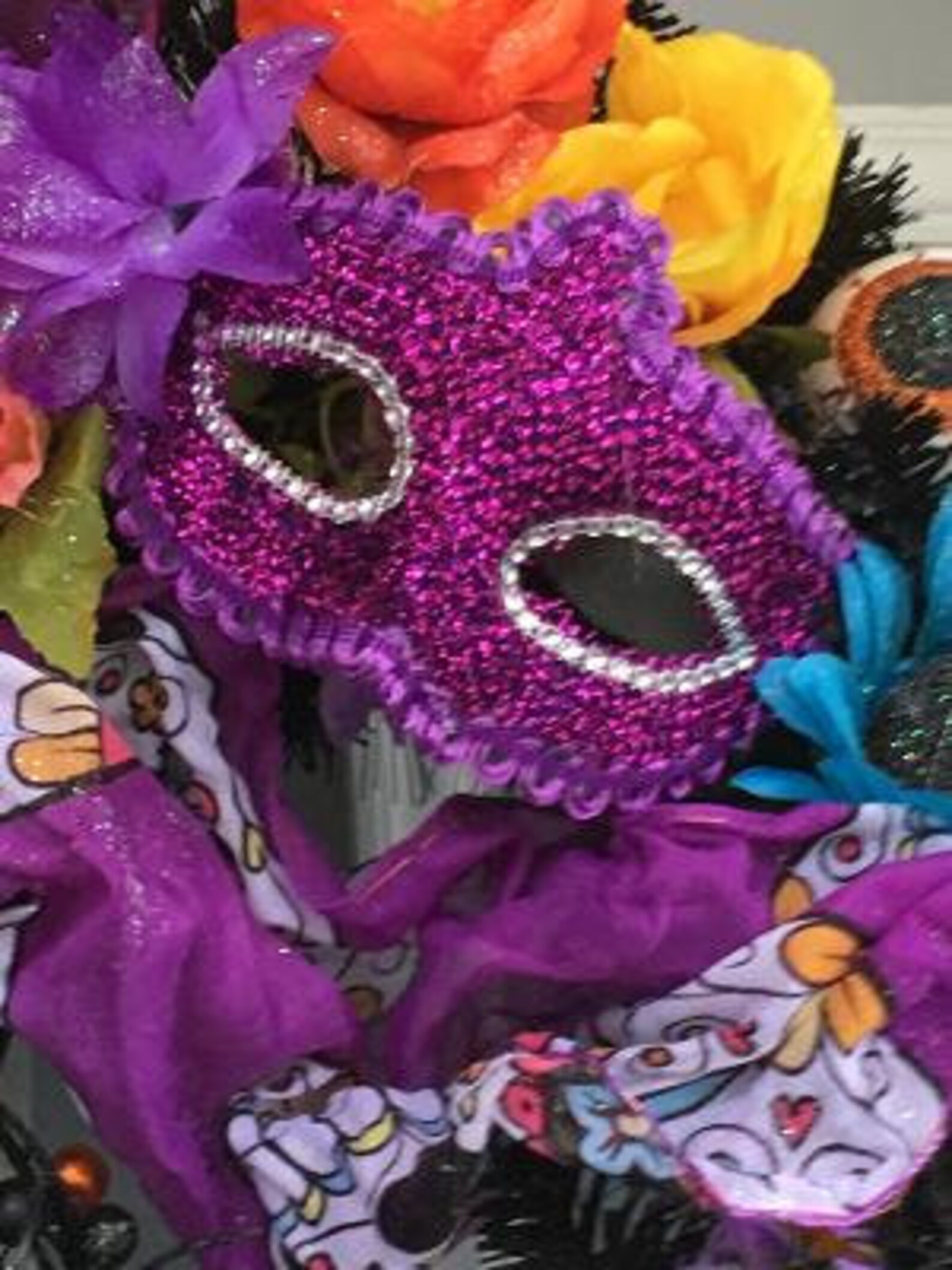 Halloween Mardi Gras Day of the Dead Wreath Door Wall Table Scary ...