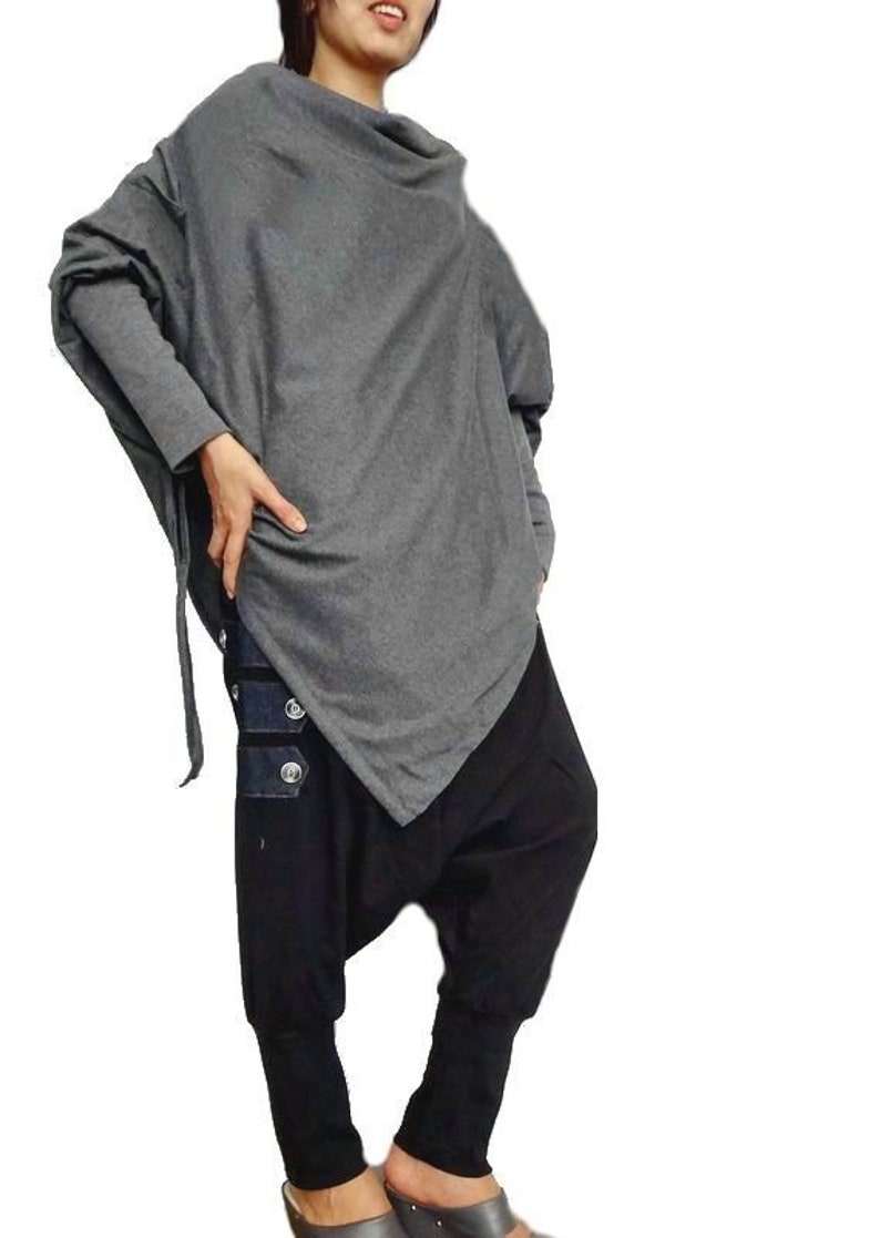 Tunic Poncho Long Sleeve Asymmetrical Punk Sweater Tops in Cotton Blend ...