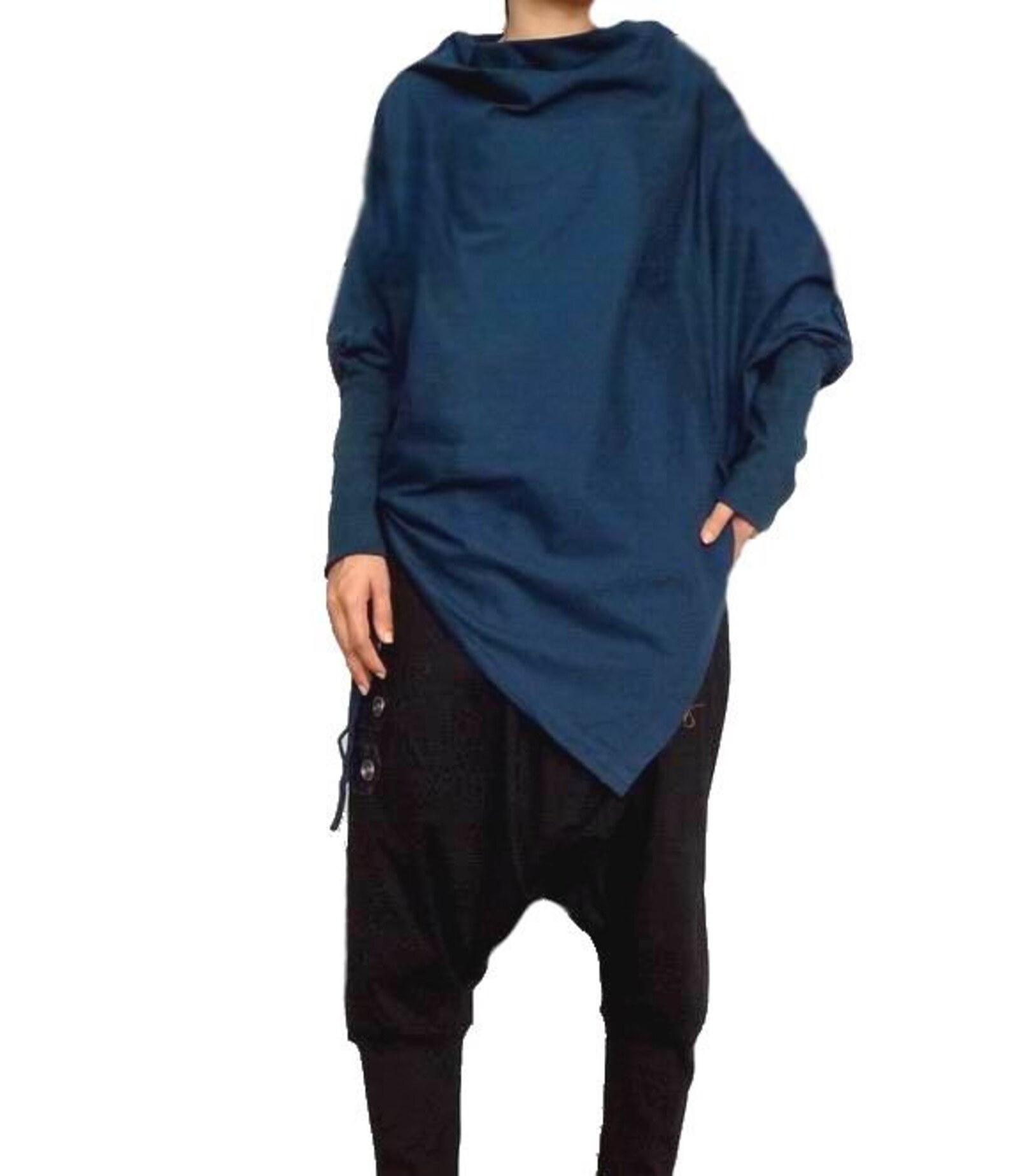 Tunic Poncho Long Sleeve Asymmetrical Punk Sweater Tops in Cotton Blend ...