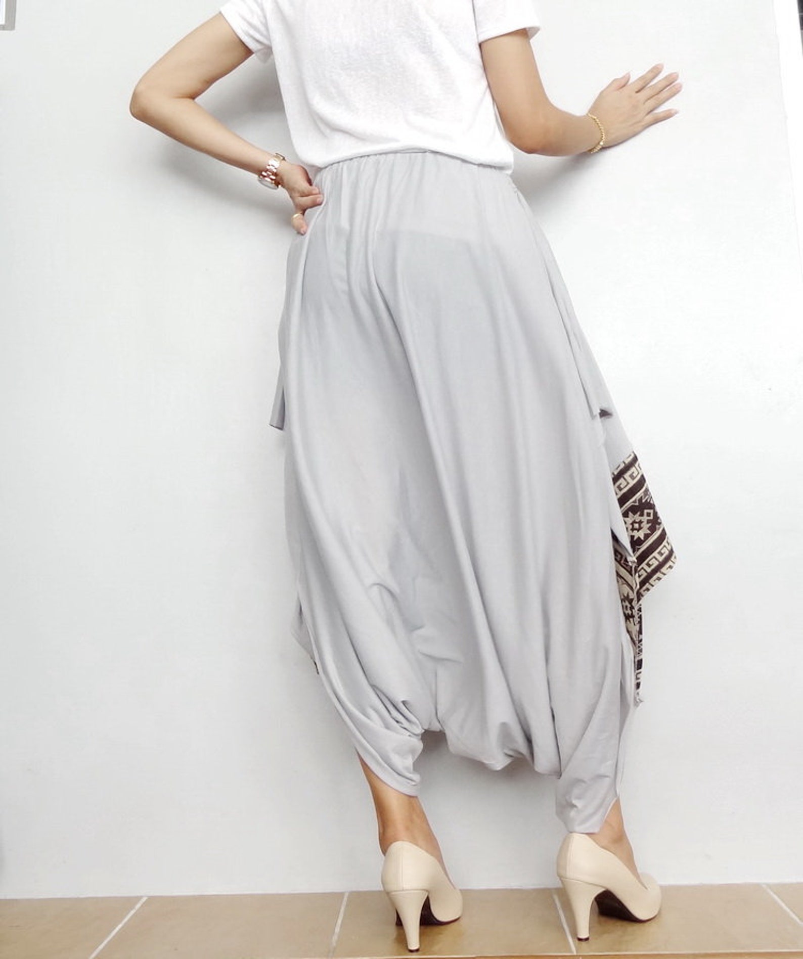 Drop Crotch Pants Bohemain Tribal Light Grey Cotton Blend - Etsy