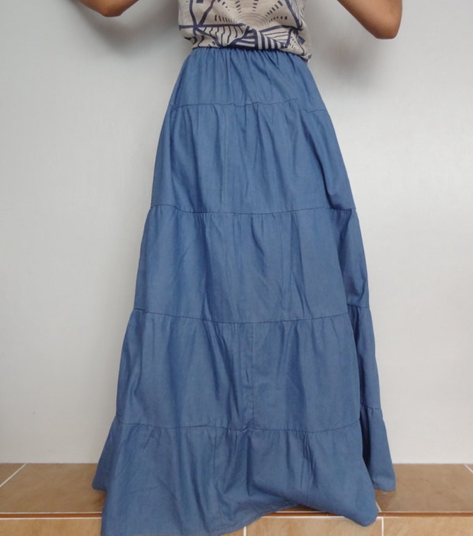 Maxi Ruffle Long Skirt Casual Denim Cotton Lightweight Medium - Etsy