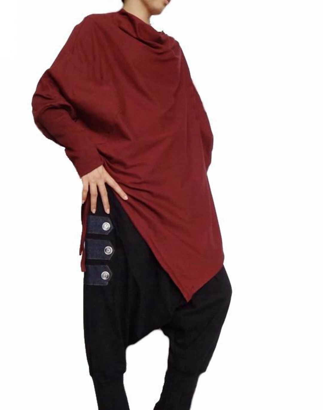 Tunic Poncho Long Sleeve Asymmetrical Punk Sweater Tops in Cotton Blend ...