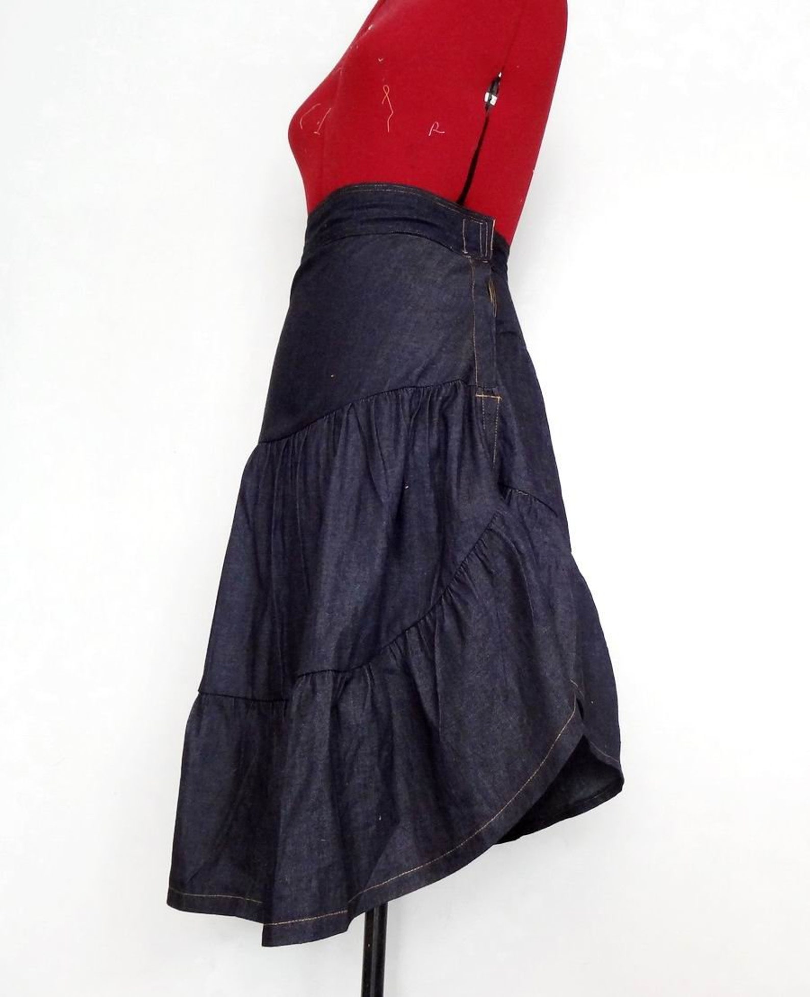 Asymmetrical Ruffle Skirt Unique Cotton Denim Lightweight - Etsy