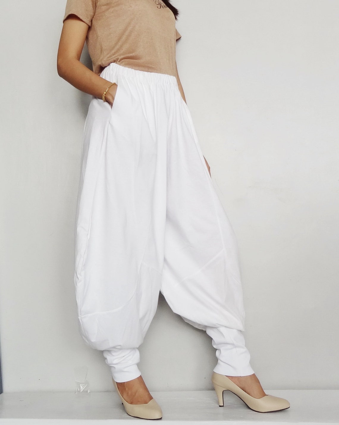 Harem Pants Unisex Casual White Soft Cotton Blend | Etsy