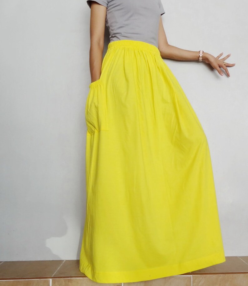 Women Maxi Long Skirt Canary Yellow In Cotton Blend Etsy